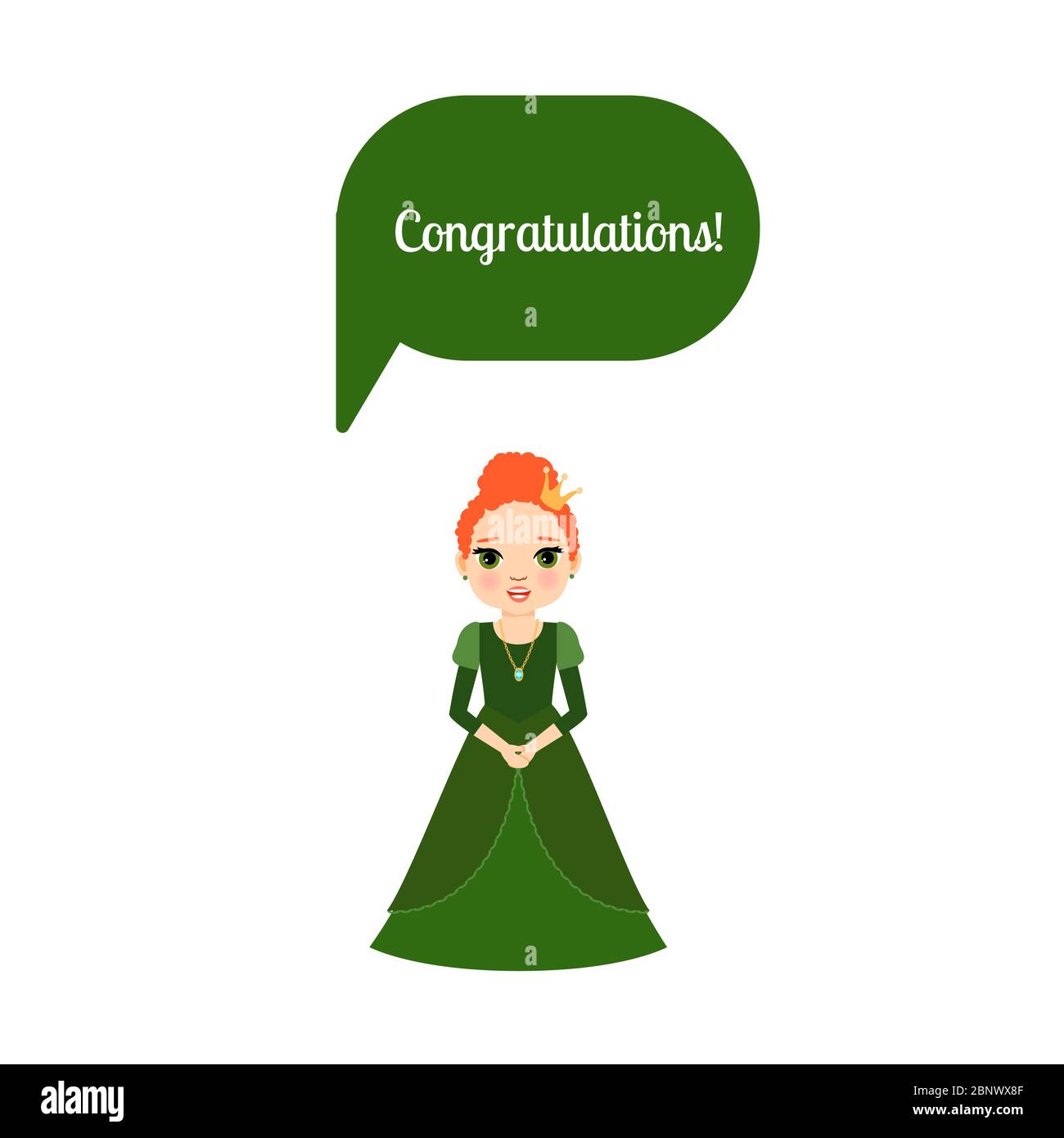 Cute cartoon princess with speech bubble Congratulations for game ...