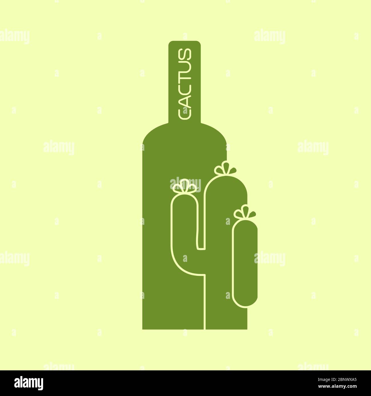 Cactus green logo design with glass bottle. Vector illustration Stock ...