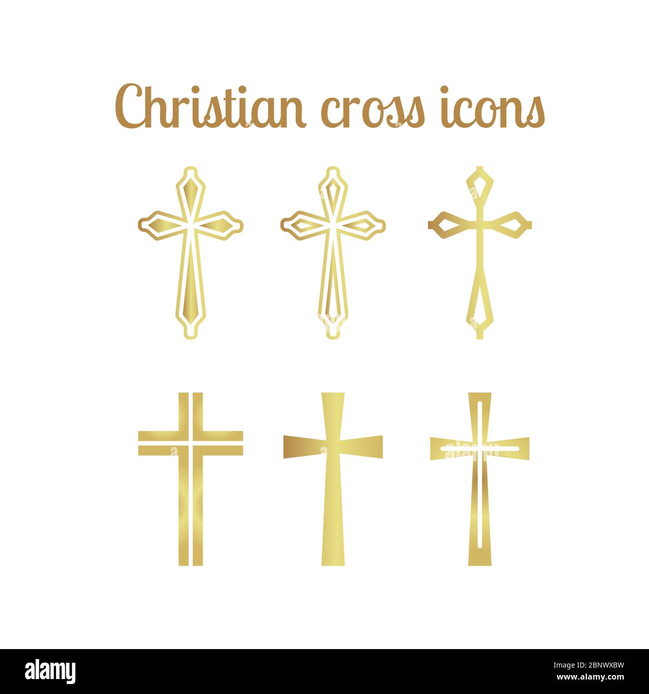 Golden christian cross icons isolated on white. Vector illustration ...