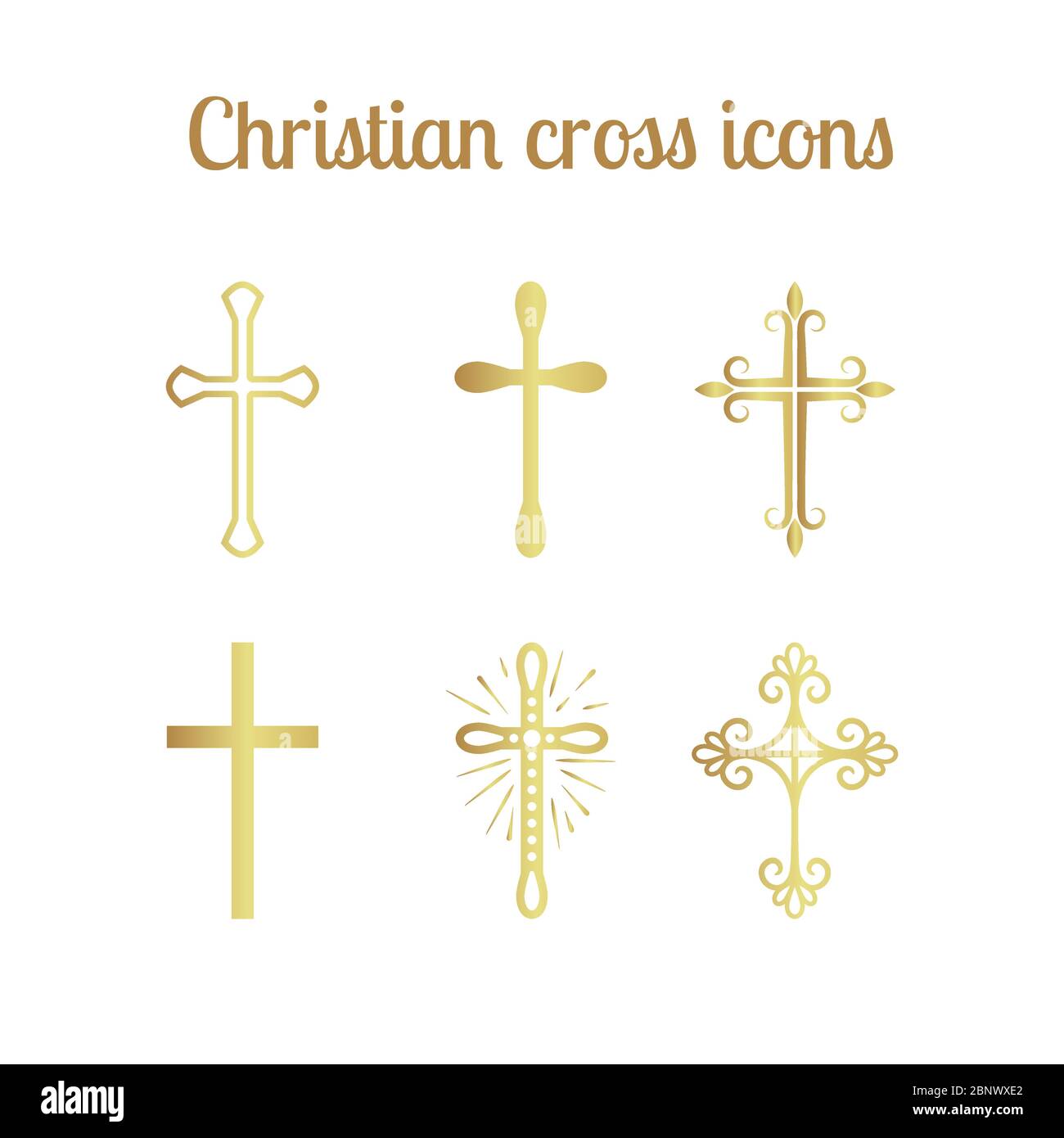 Golden christian cross icons isolated set. Vector illustration Stock ...