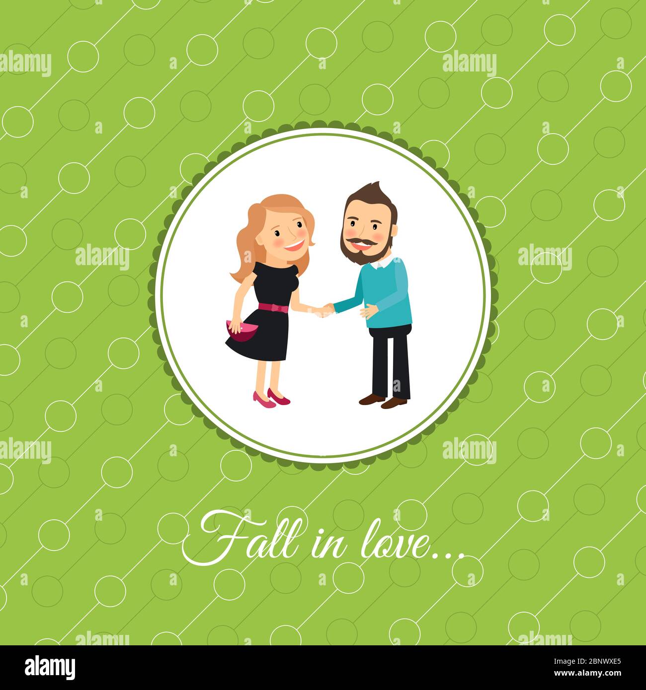 Fall in love couple, valintines day card template with green background ...