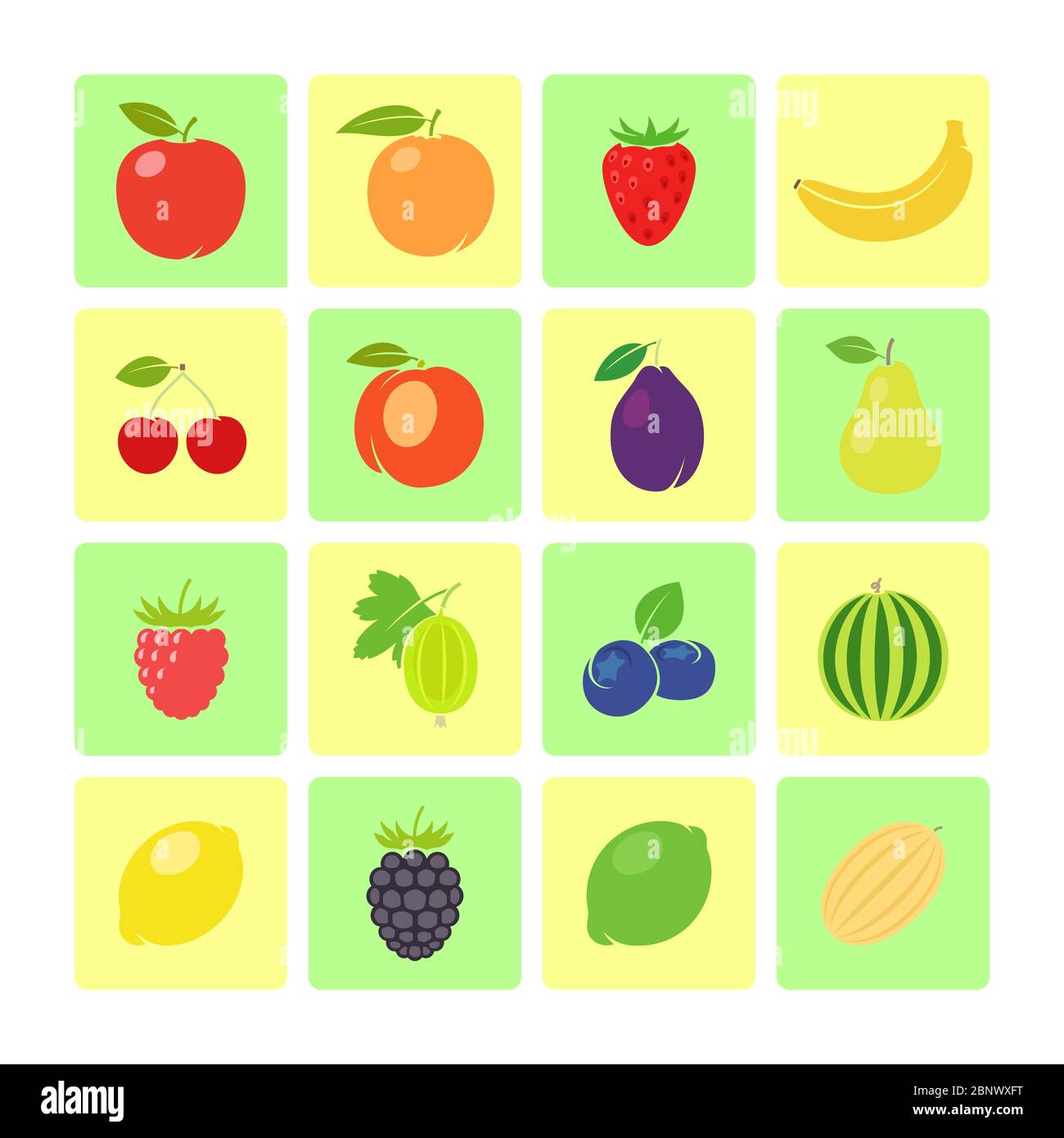 Flat style fruit icon set for game design. Vector illustration Stock ...