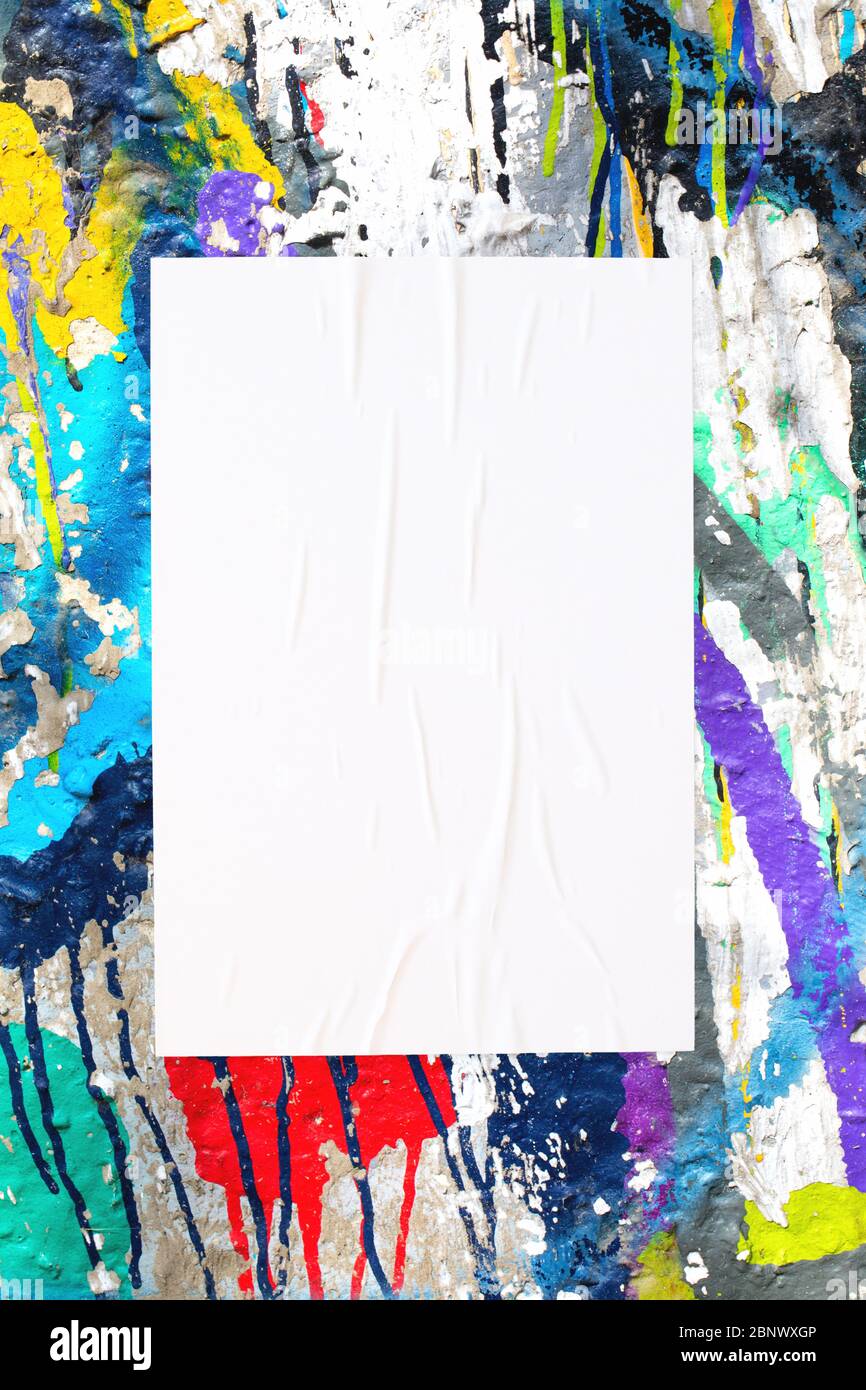 Closeup of colorful messy painted urban wall texture with wrinkled ...