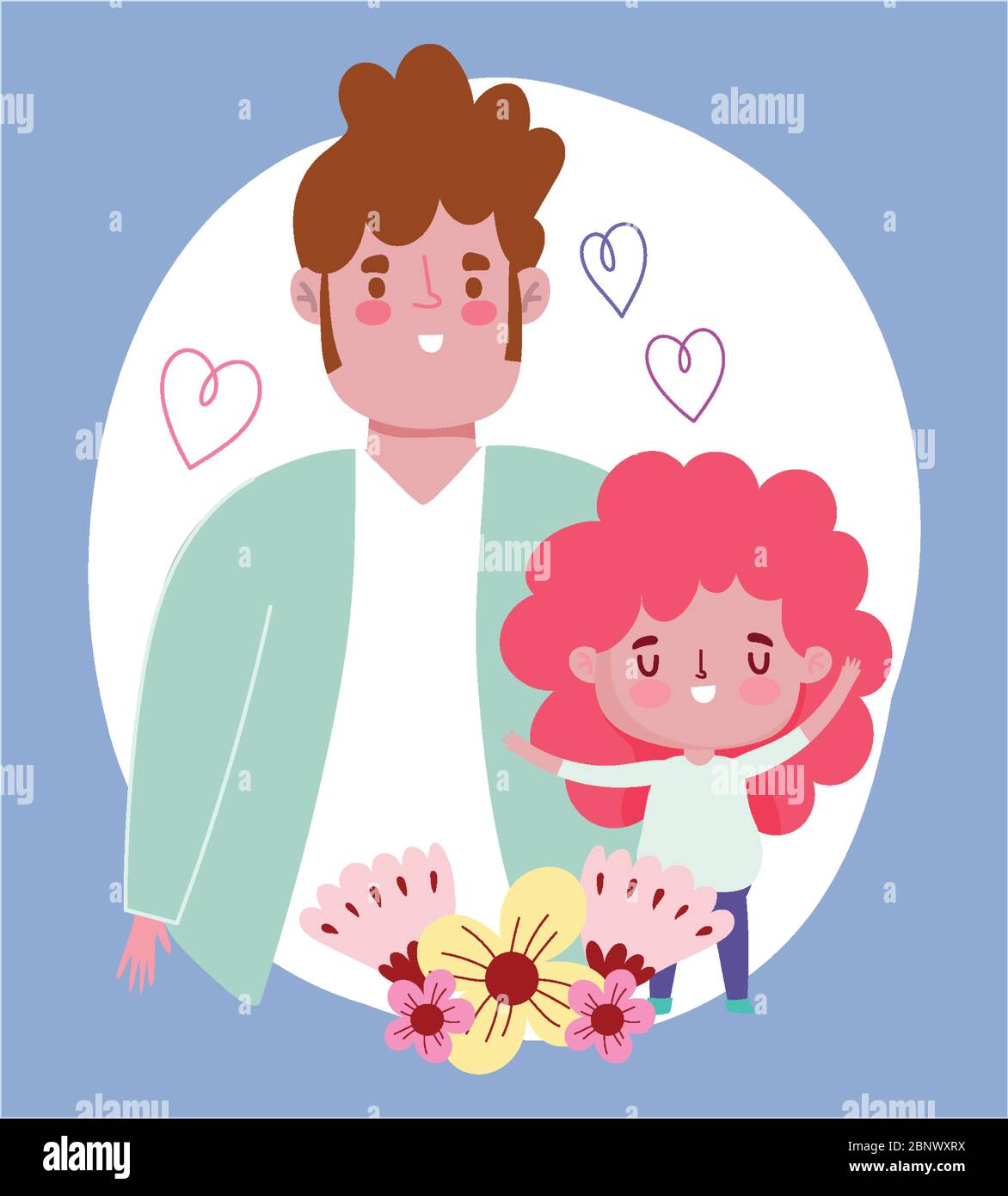 happy fathers day, dad with crown son hearts love flowers cartoon ...