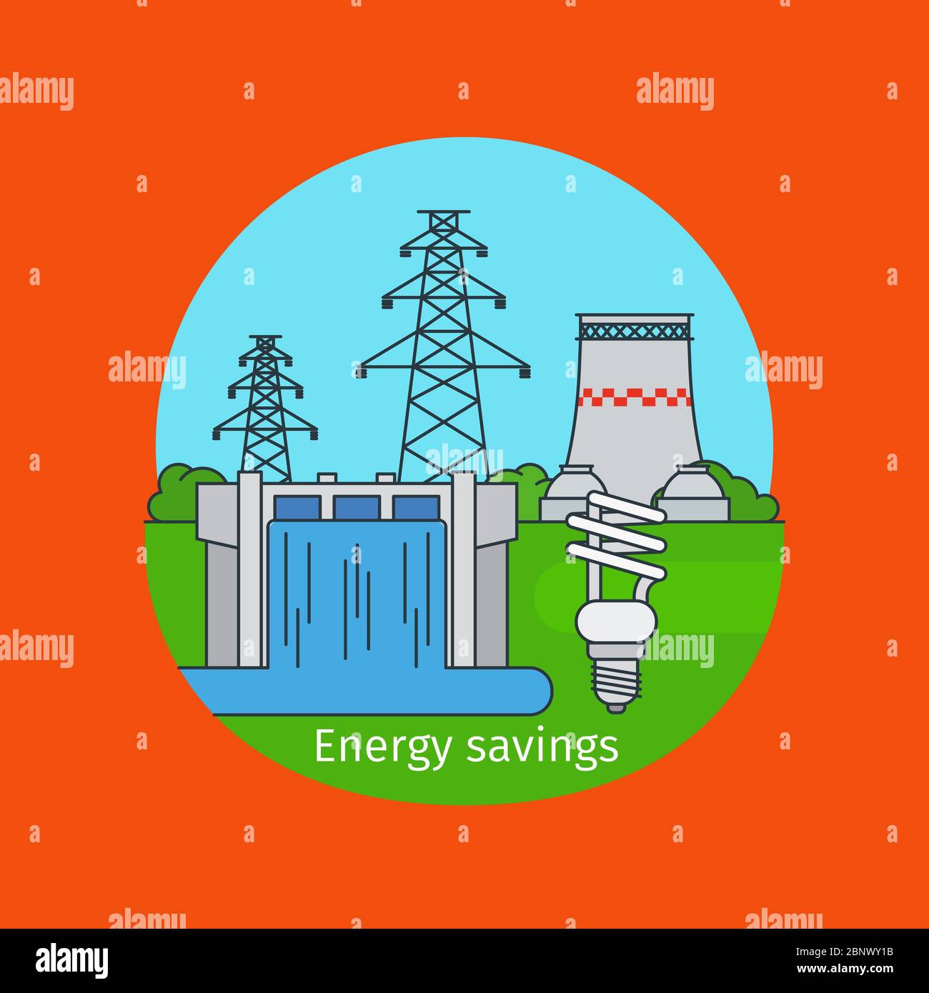 Energy savings concept illustration with energy saving bulb vector ...