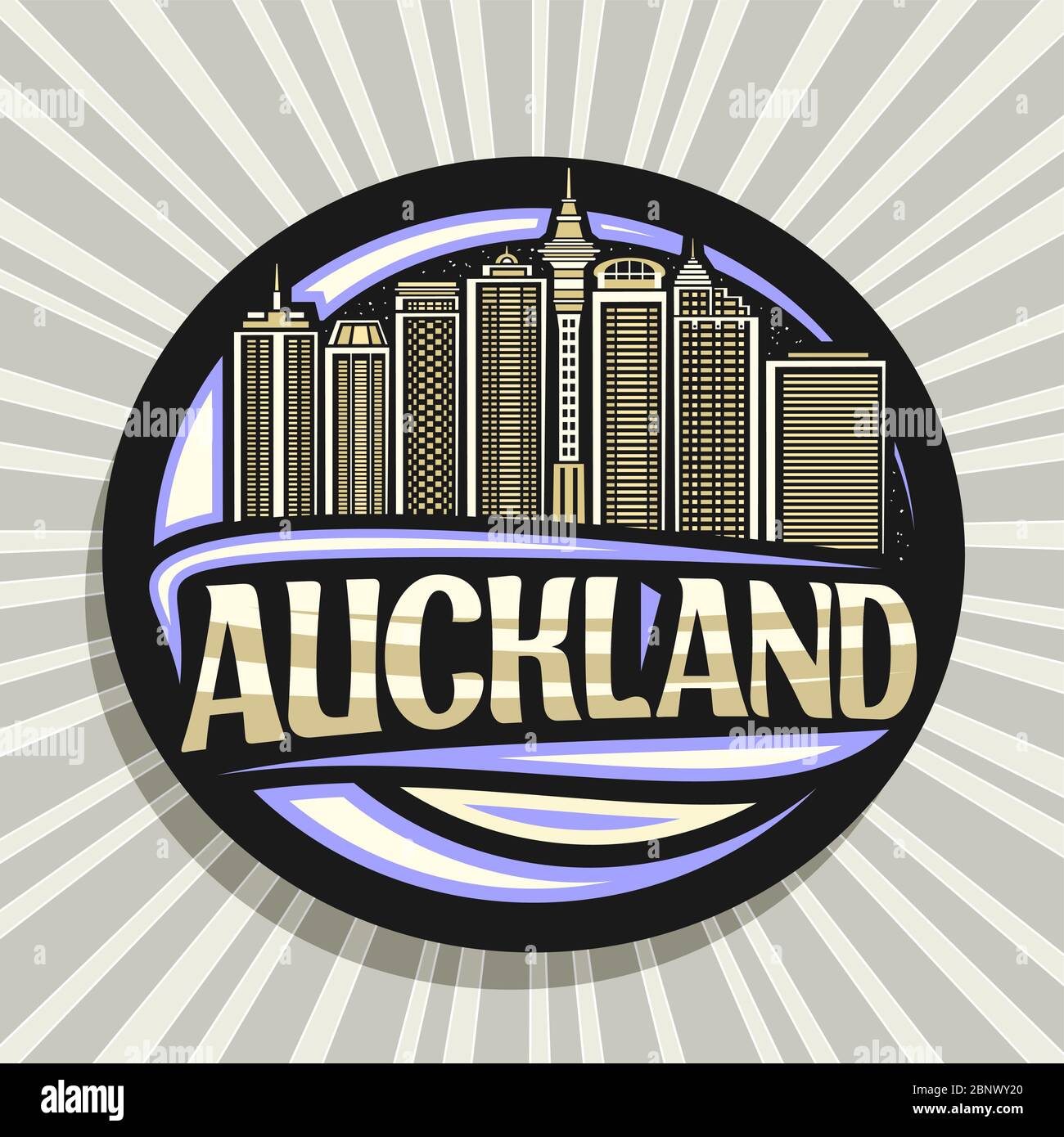 Vector logo for Auckland, black decorative round sticker with line ...