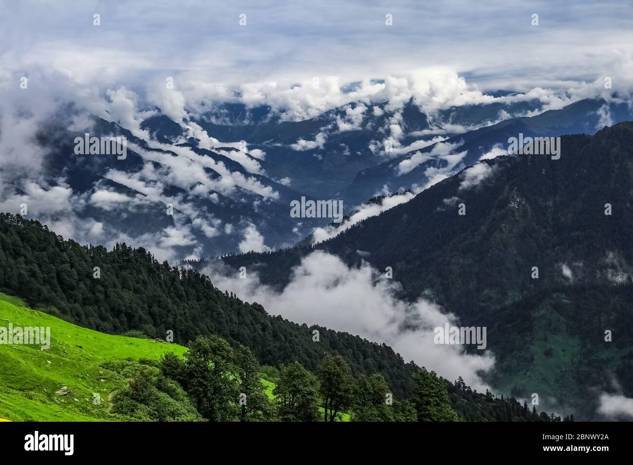 Beautiful landscape of Manali City surrounded by clouds as seen from ...