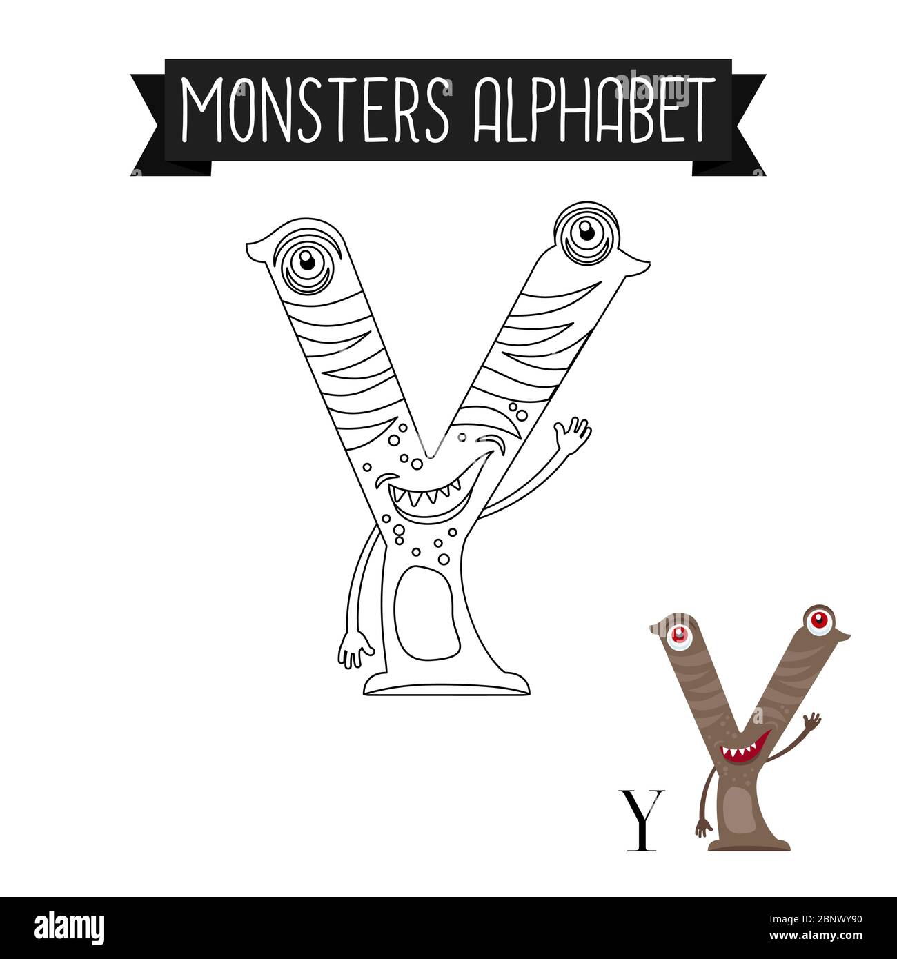 Coloring page monsters alphabet for kids. Letter Y vector illustration ...