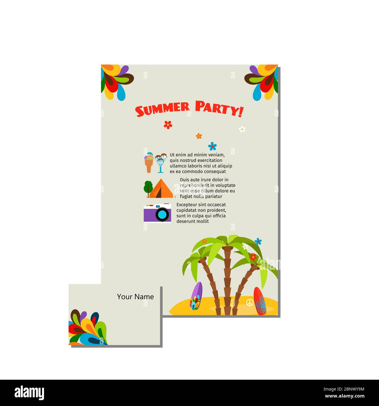 Summer party advertising invitations with palm trees. Vector ...