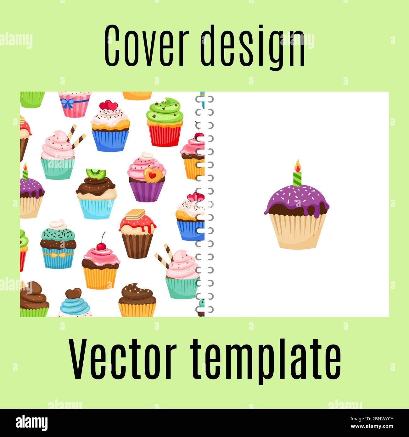 Cover design for print with cupcakes pattern. Vector illustration Stock ...
