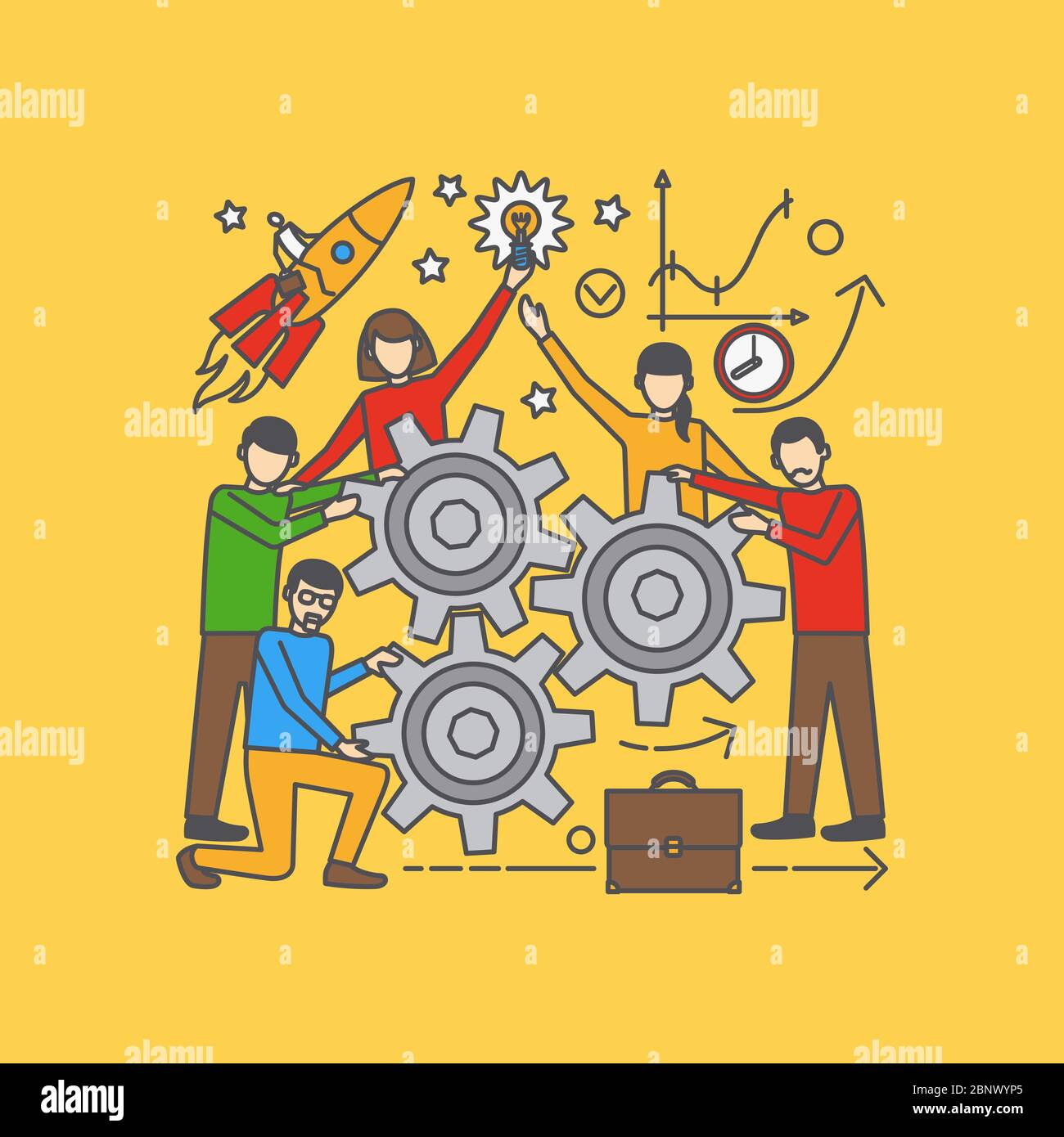 Vector team learning conceptual illustration on yellow background Stock ...
