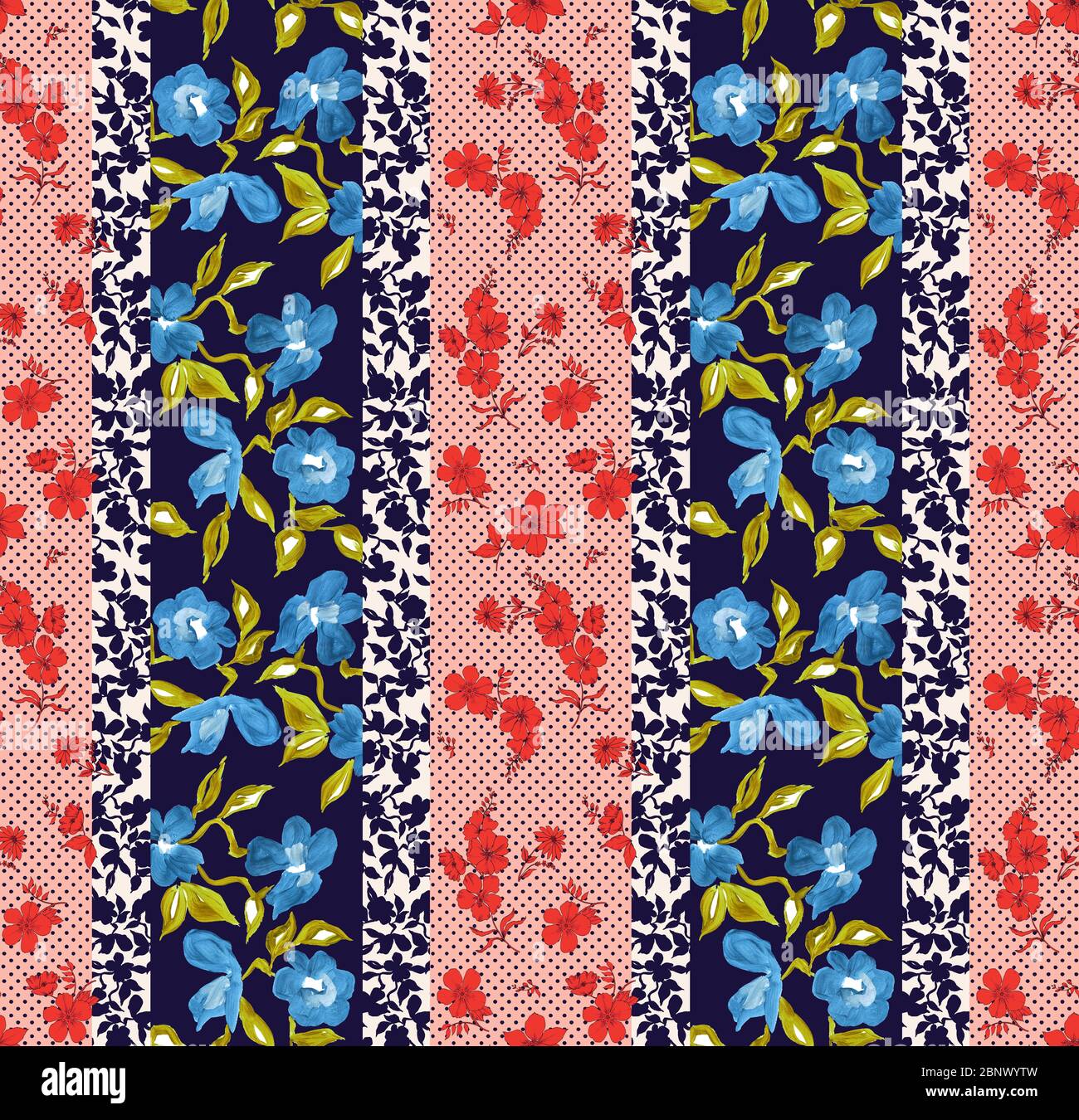 Seamless spliced blocked floral stripe. Ready for textile prints Stock ...