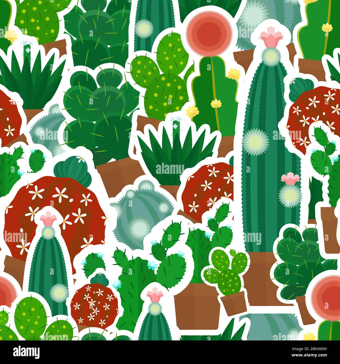 Cactus seamless bright colour pattern in green and red colors. Vector ...