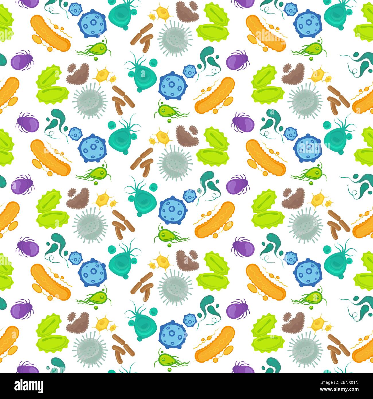 Bacteria and virus colorful seamless pattern. Vector illustration Stock ...