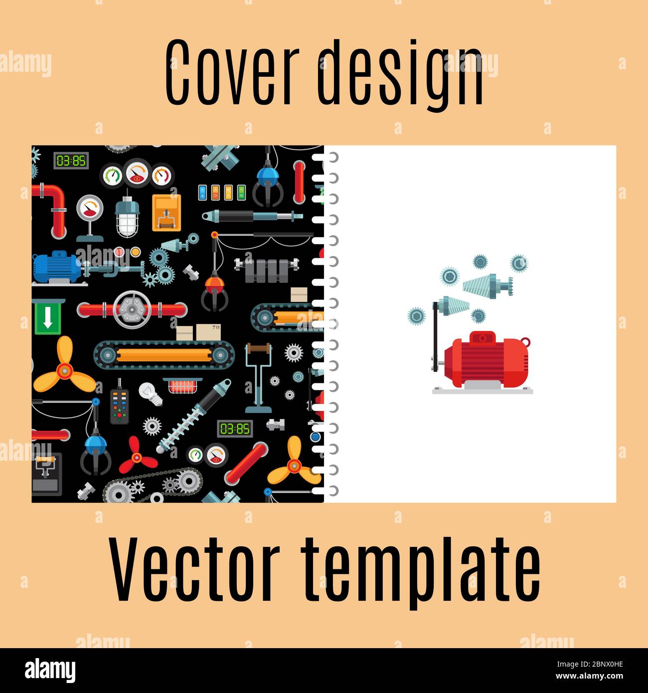 Cover design for print with machinery industrial pattern. Vector ...