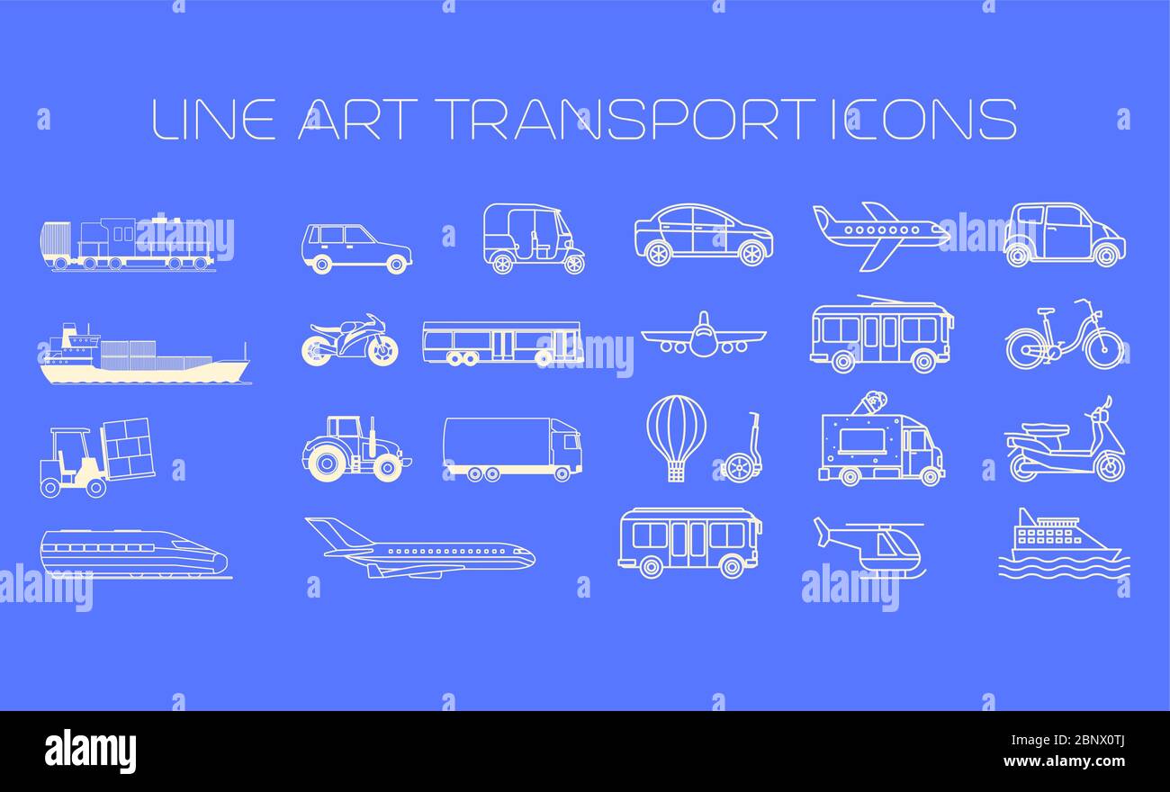 Transport line icons big set on the blue background vector illustration ...
