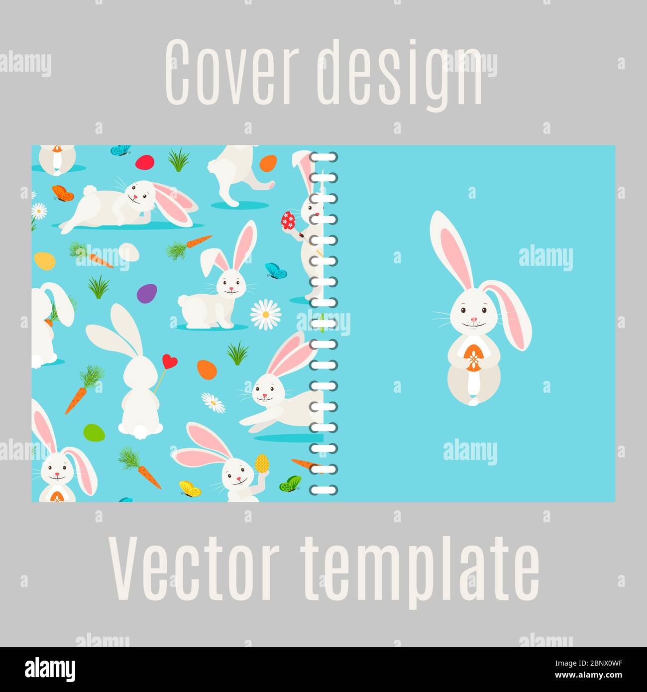 Cover design for print with white rabbits pattern. Vector illustration ...