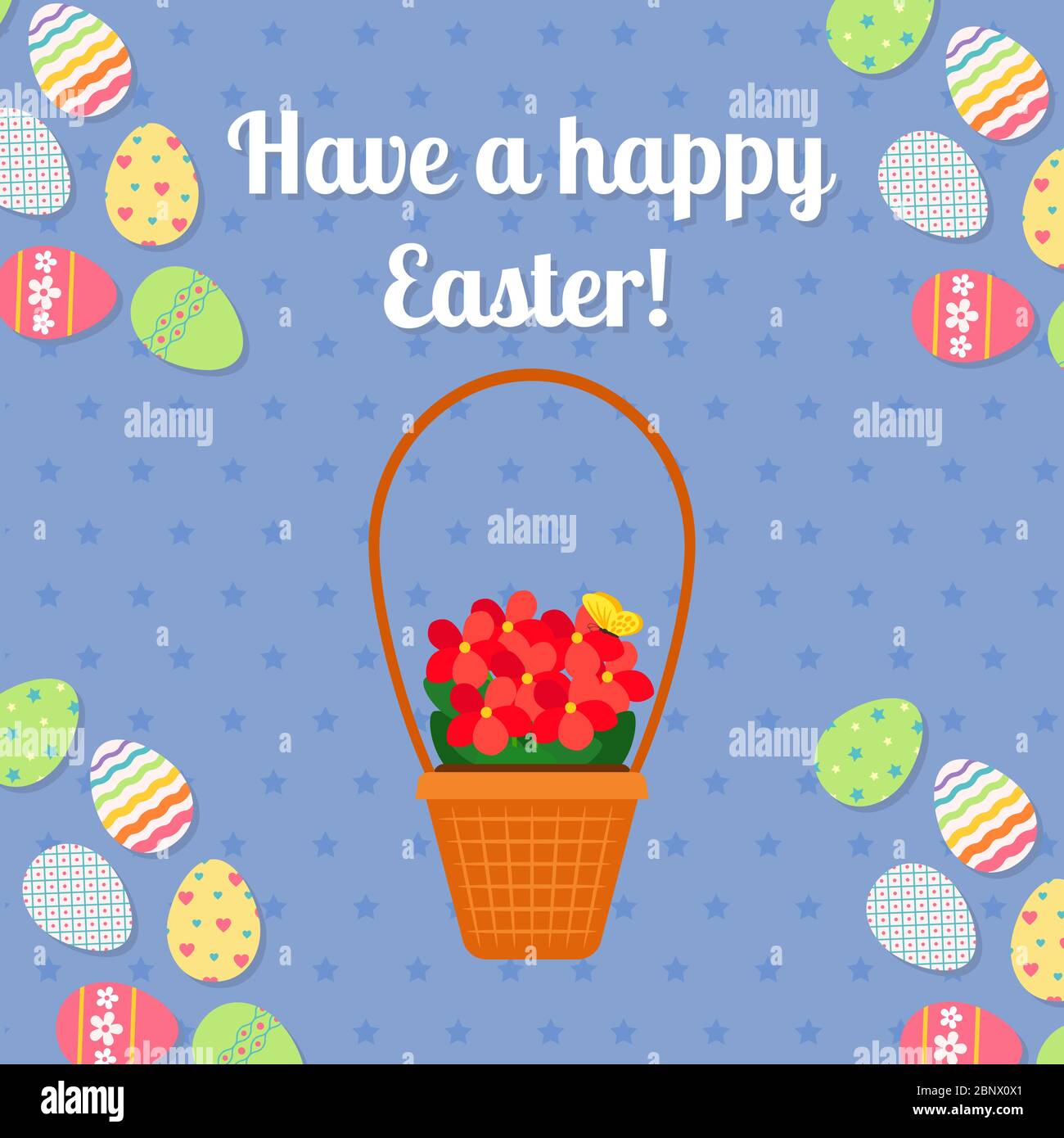 Happy Easter blue vertical greeting card with eggs. Vector illustration ...