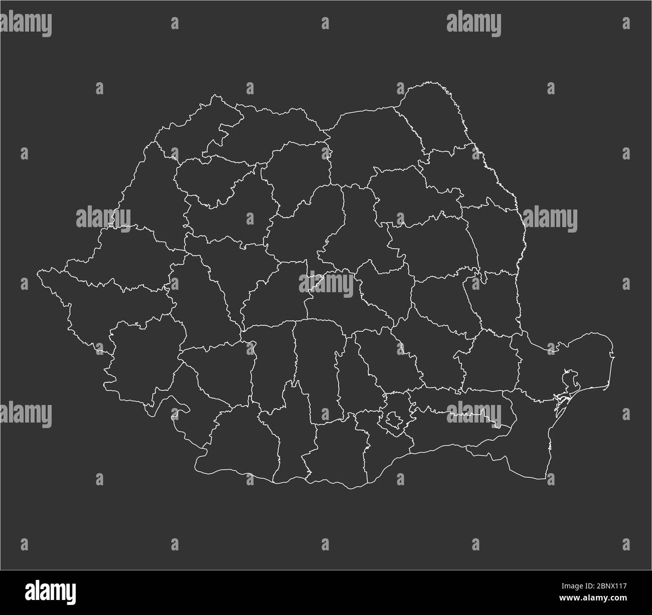 Romania map white outline. Dark charcoal background. Business concepts ...