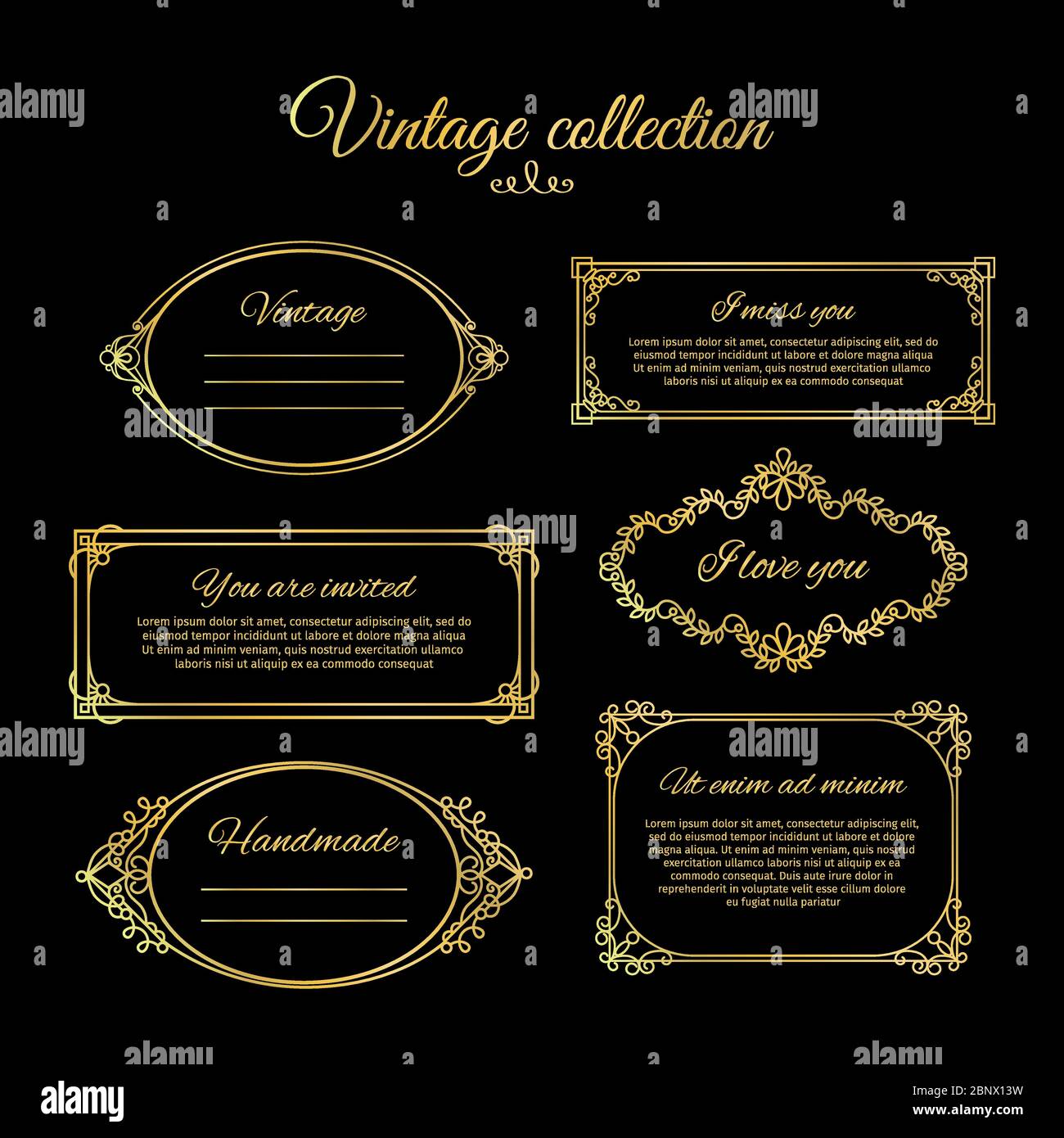 Golden calligraphic vignettes for menu design and flourishes frames for ...