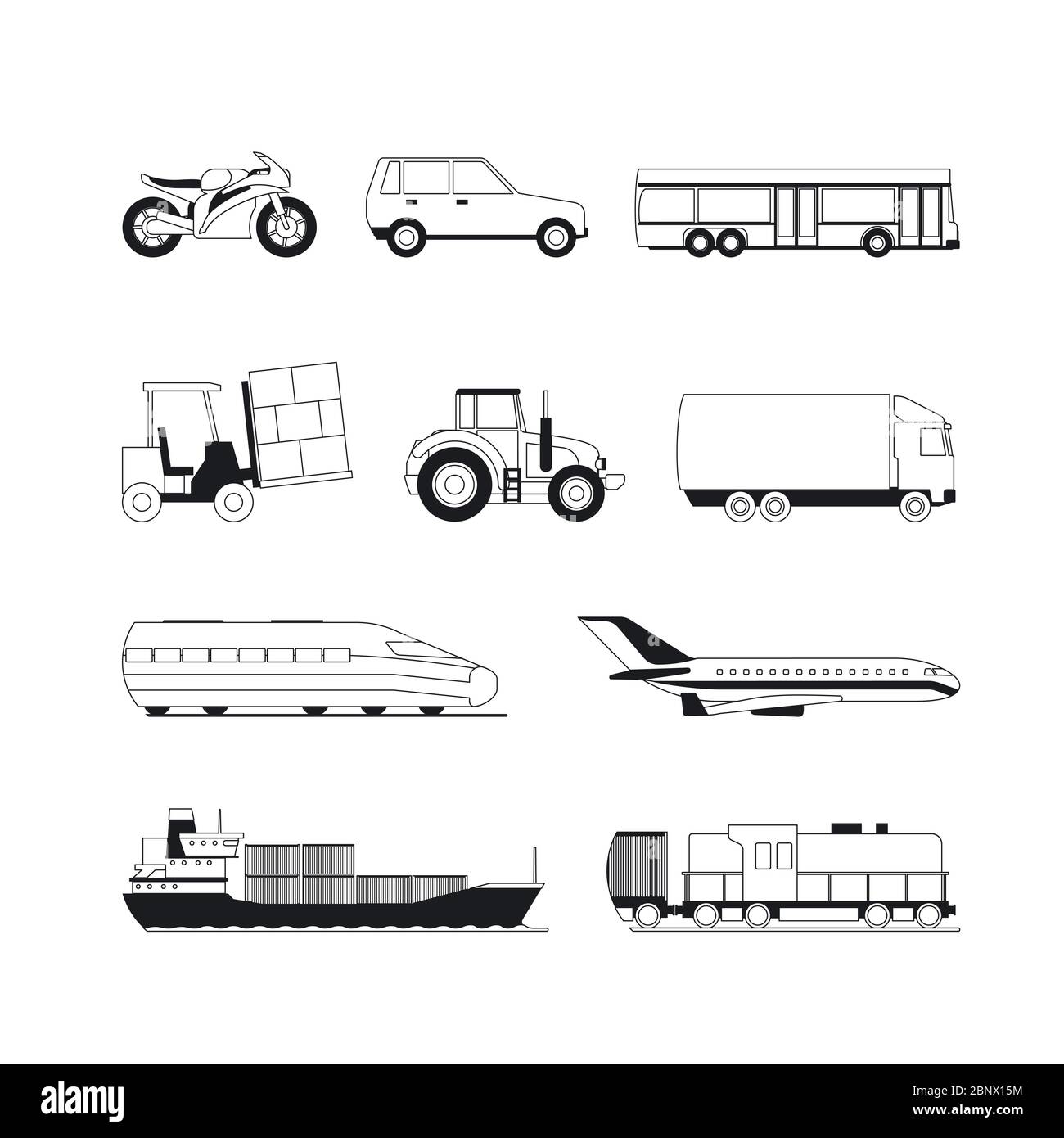 Transport line icons. Outline transport black vector icons on white ...