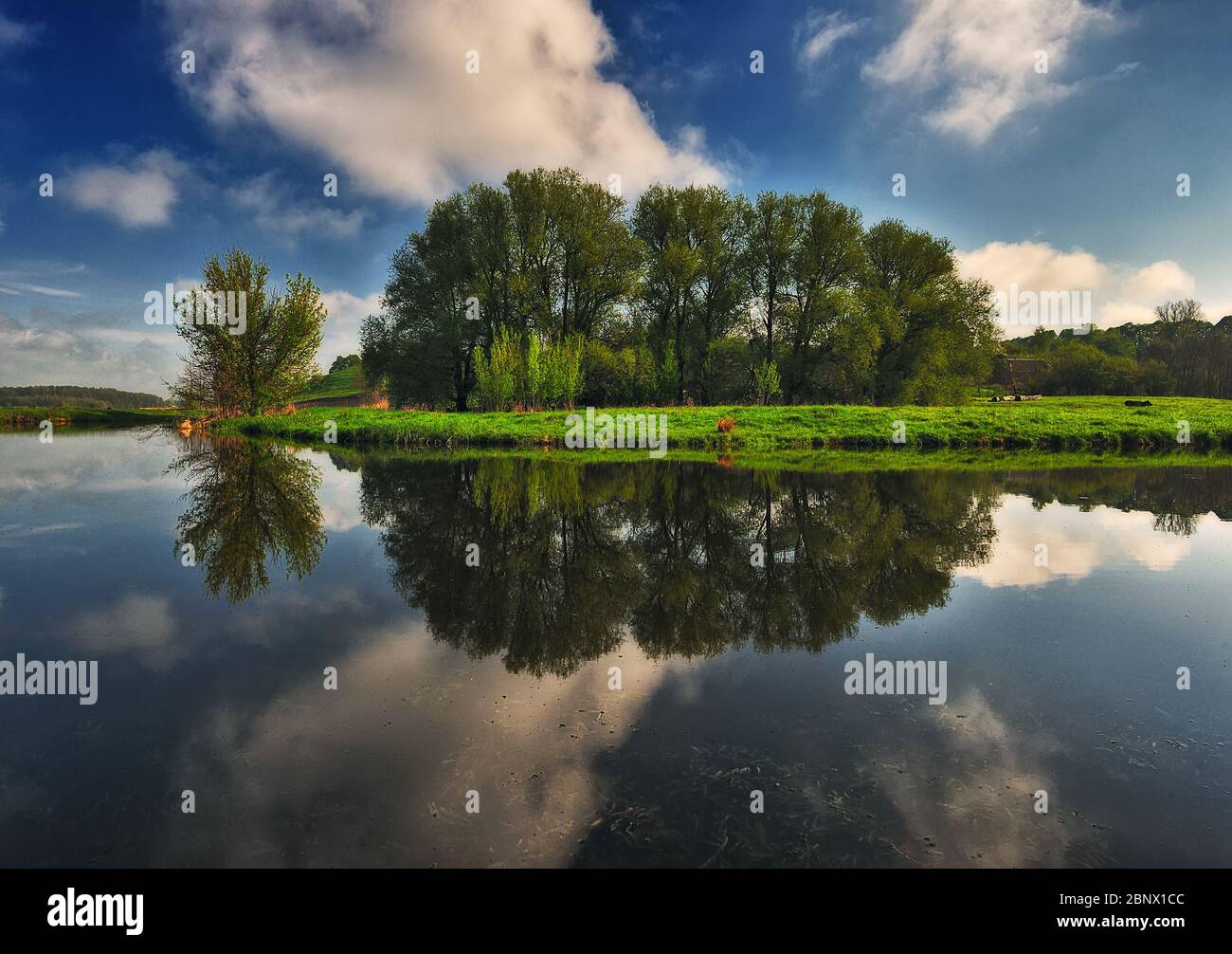 Vivid spring sunrise. Spring landscape of dawn over river Stock Photo ...