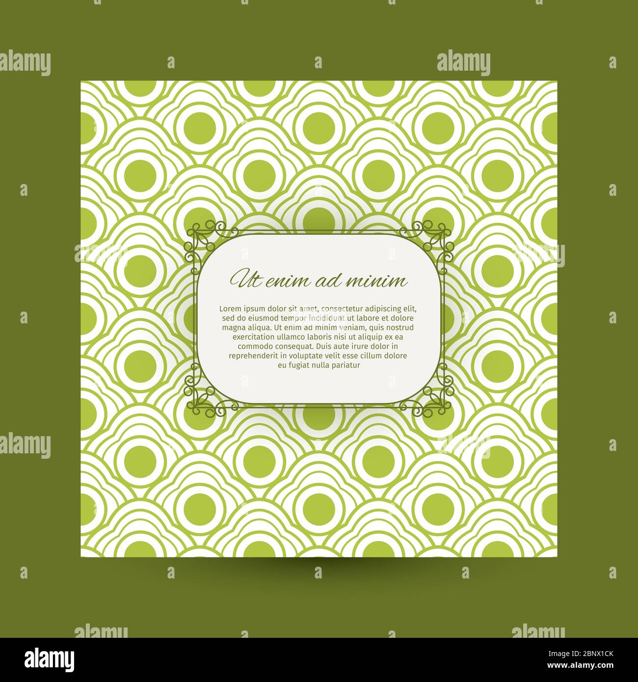 Square vintage greeting card design with green pattern and decorative ...