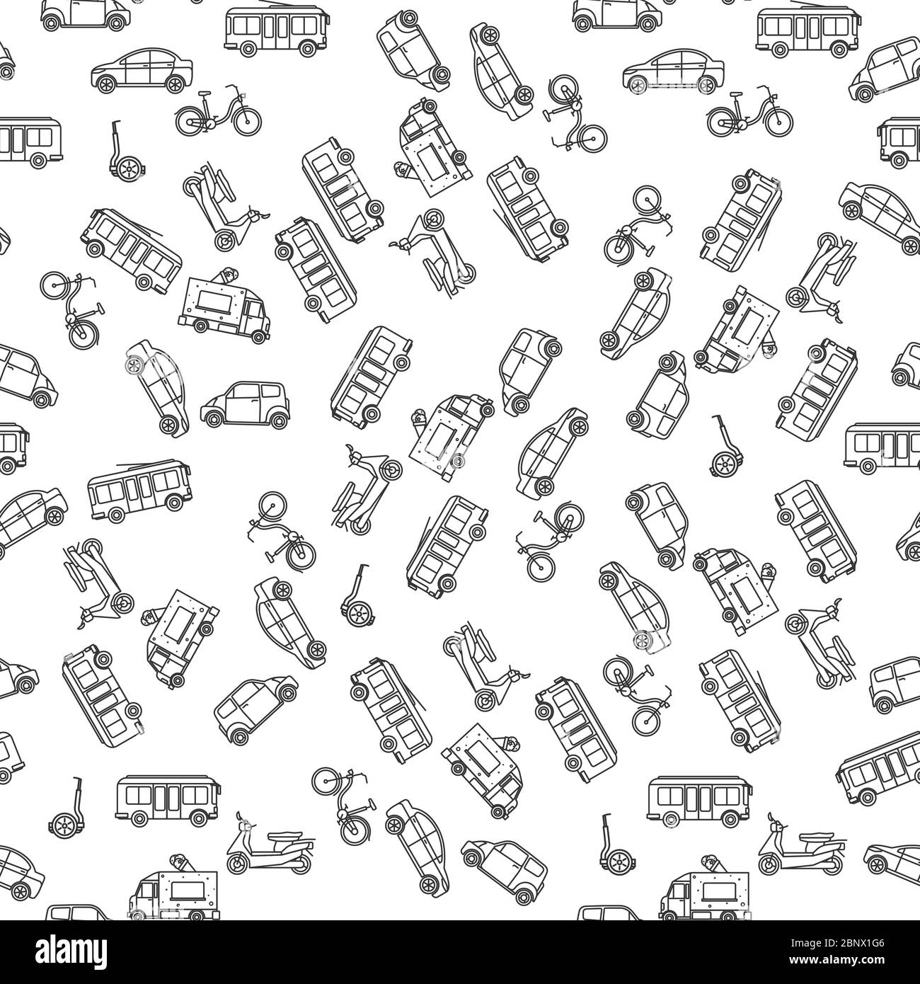 Ground transportation in linear style monochrome seamless pattern ...