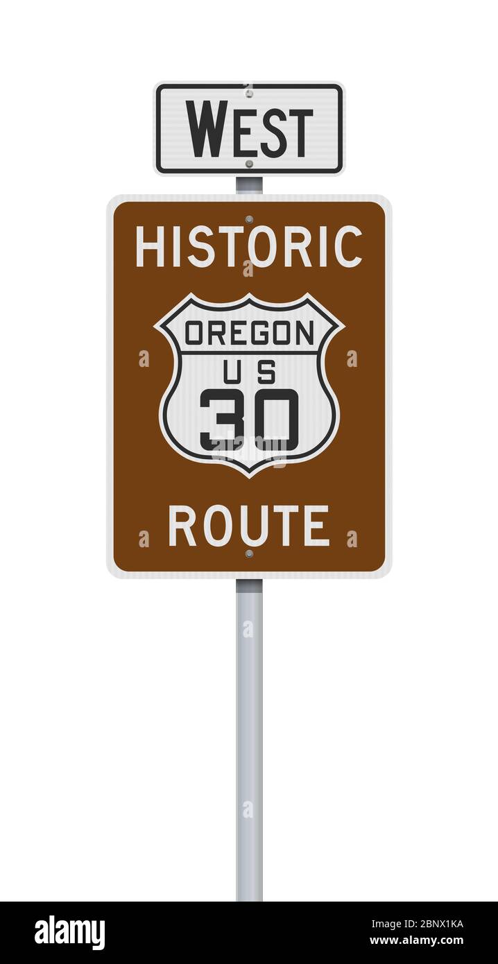 Vector illustration of the Historic Route Oregon 30 and West road signs ...