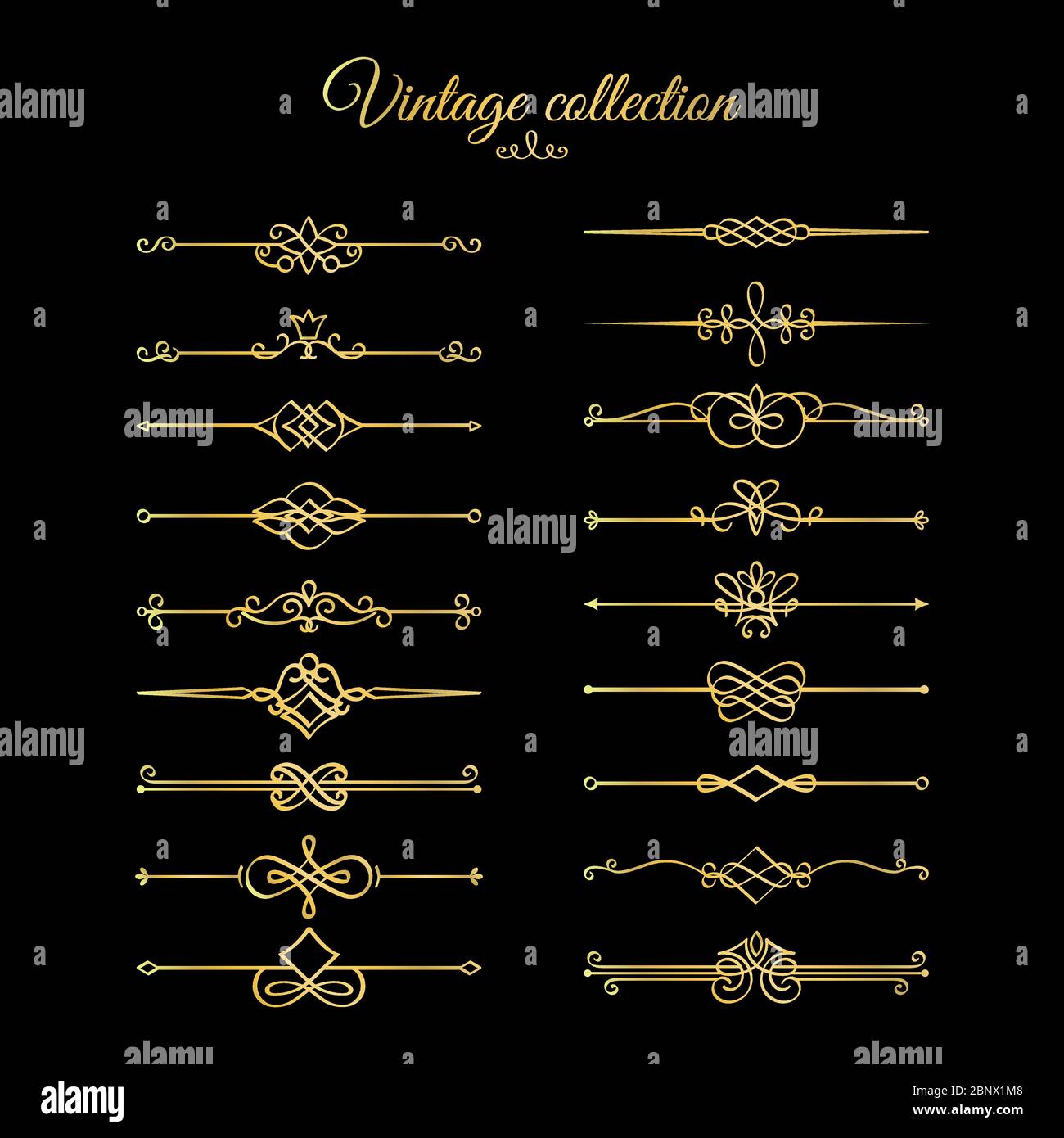 Gold calligraphic page dividers. Vector golden flourishes page ...