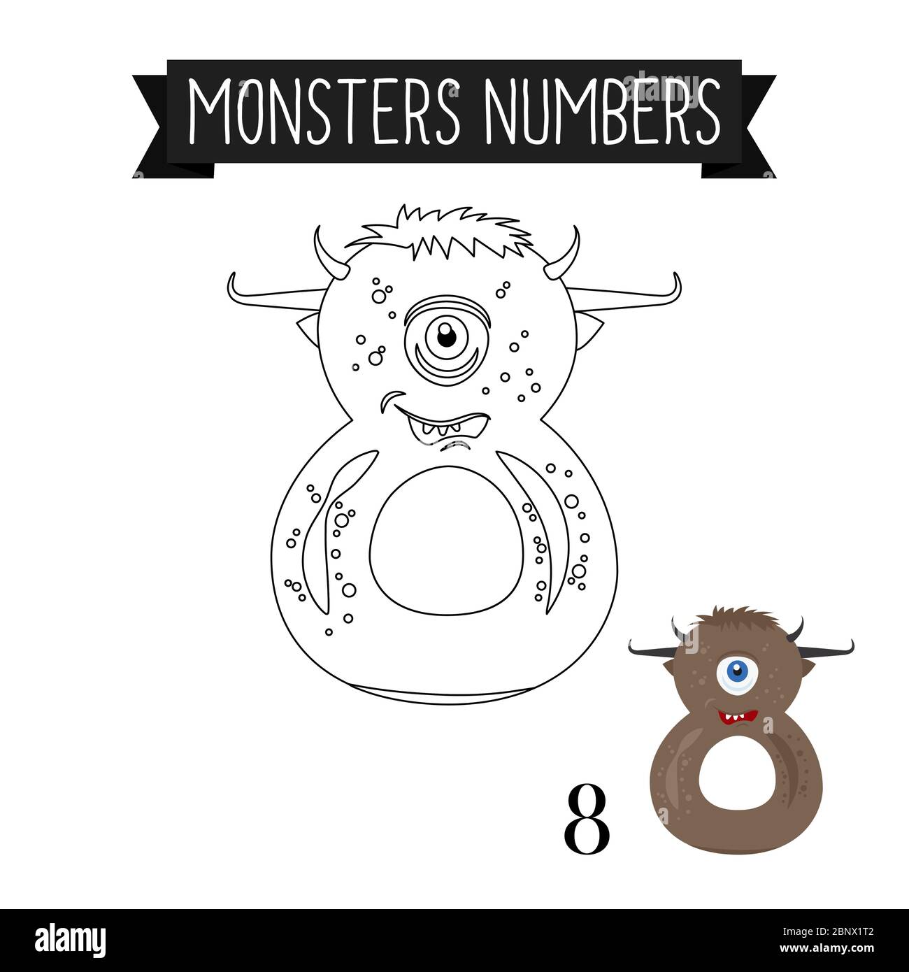 Coloring page monsters numbers for kids. Number 8 vector illustration ...