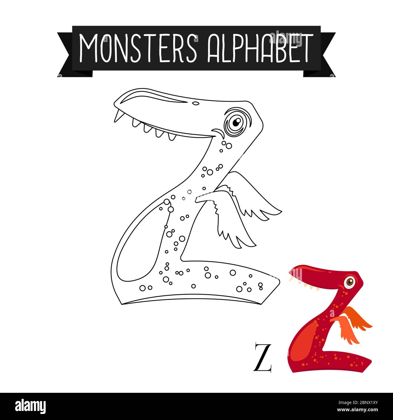 Coloring page monsters alphabet for kids. Letter Z vector illustration ...