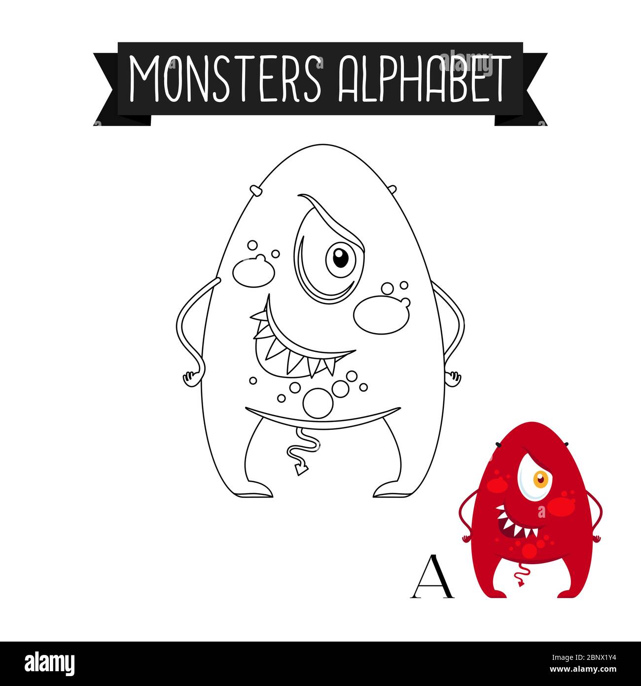 Coloring page monsters alphabet for kids. Letter A vecor illustration ...