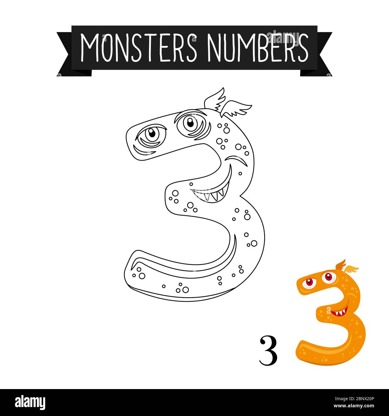 Coloring page monsters numbers for kids. Number 3 vector illustration ...