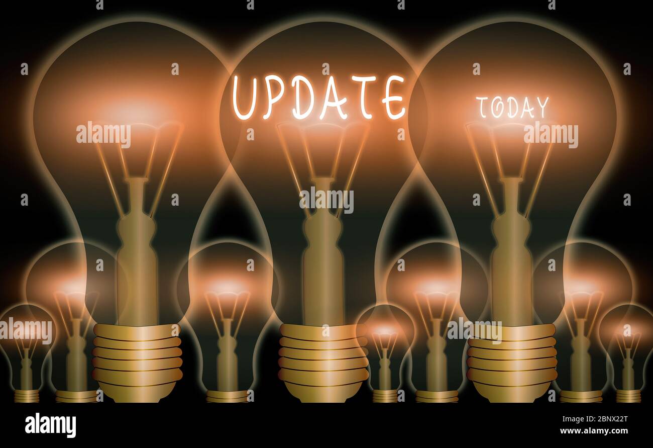 Writing note showing Update. Business concept for Make something more modern Adding new facts ...