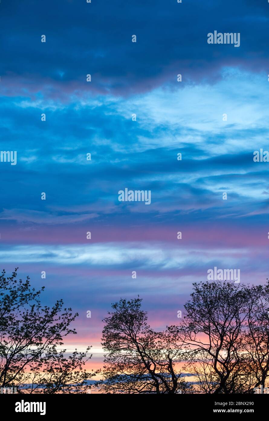 Sunset orange blue sky with clouds background Stock Photo - Alamy