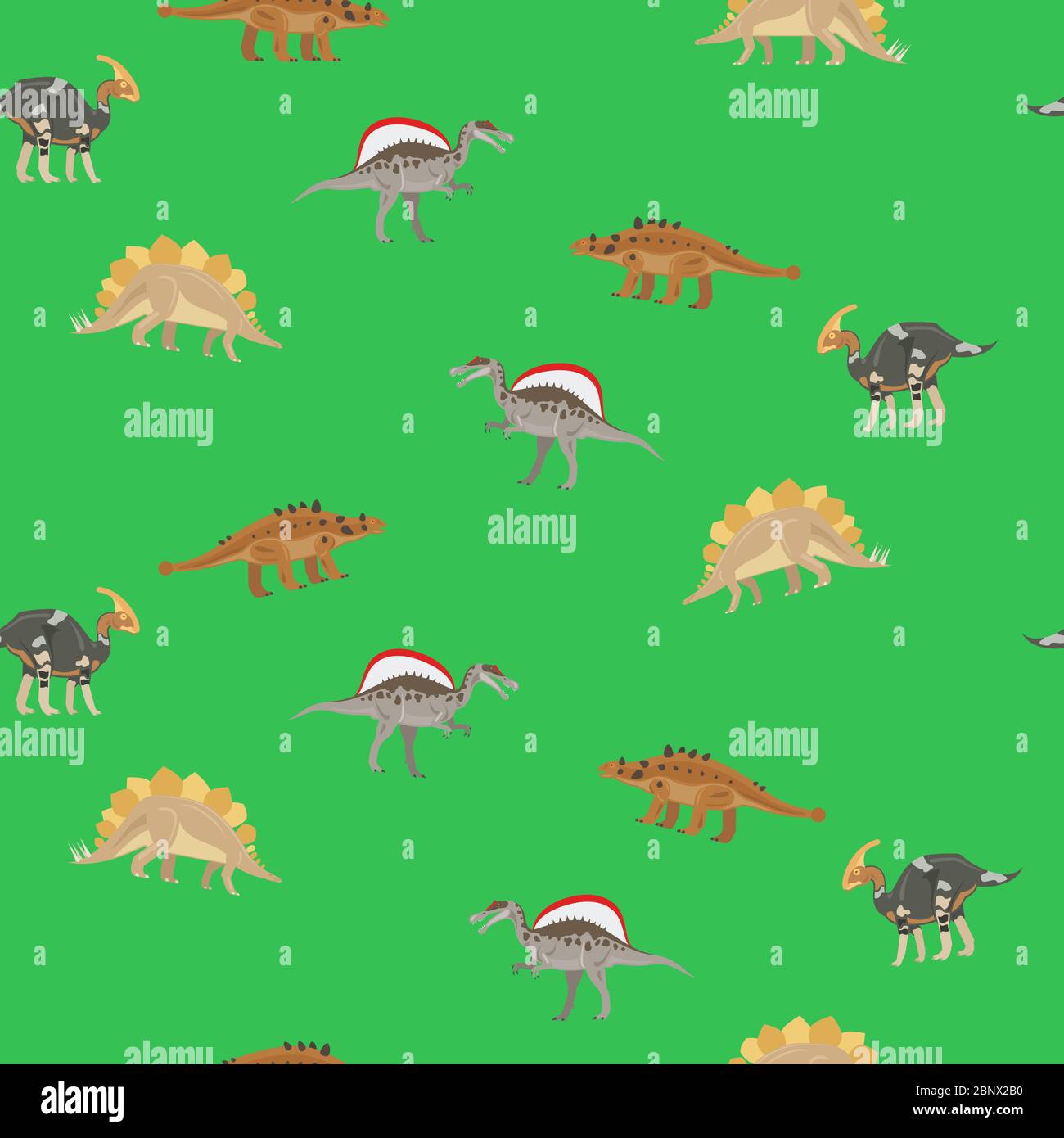 Dinosaur seamless pattern on green background vector illustration Stock ...
