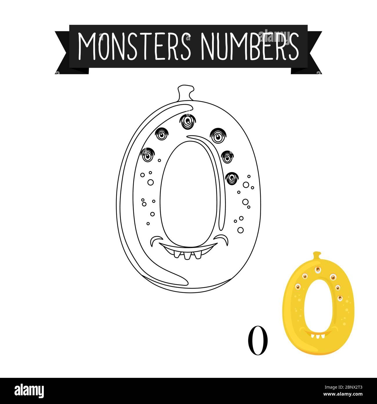 Coloring page monsters numbers for kids. Number 0 vector illustration ...