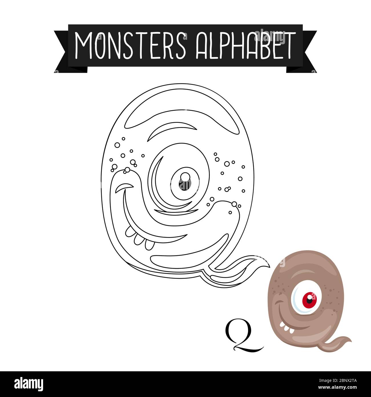 Coloring page monsters alphabet for kids. Letter Q vector illustration ...