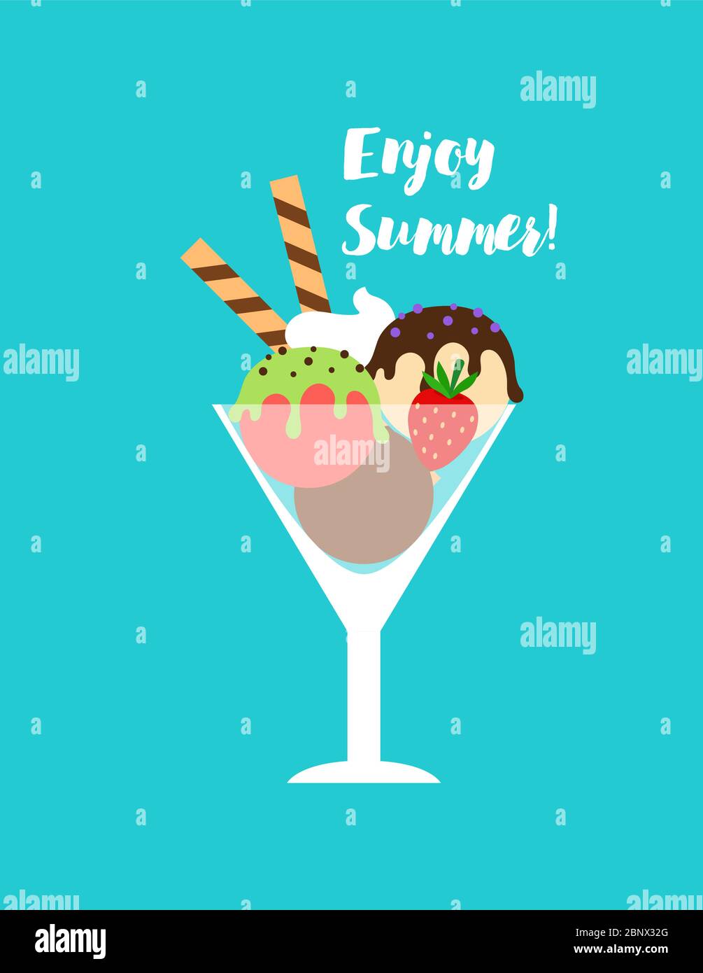 Positive poster with ice cream and qoute enjoy summer. Vector ...