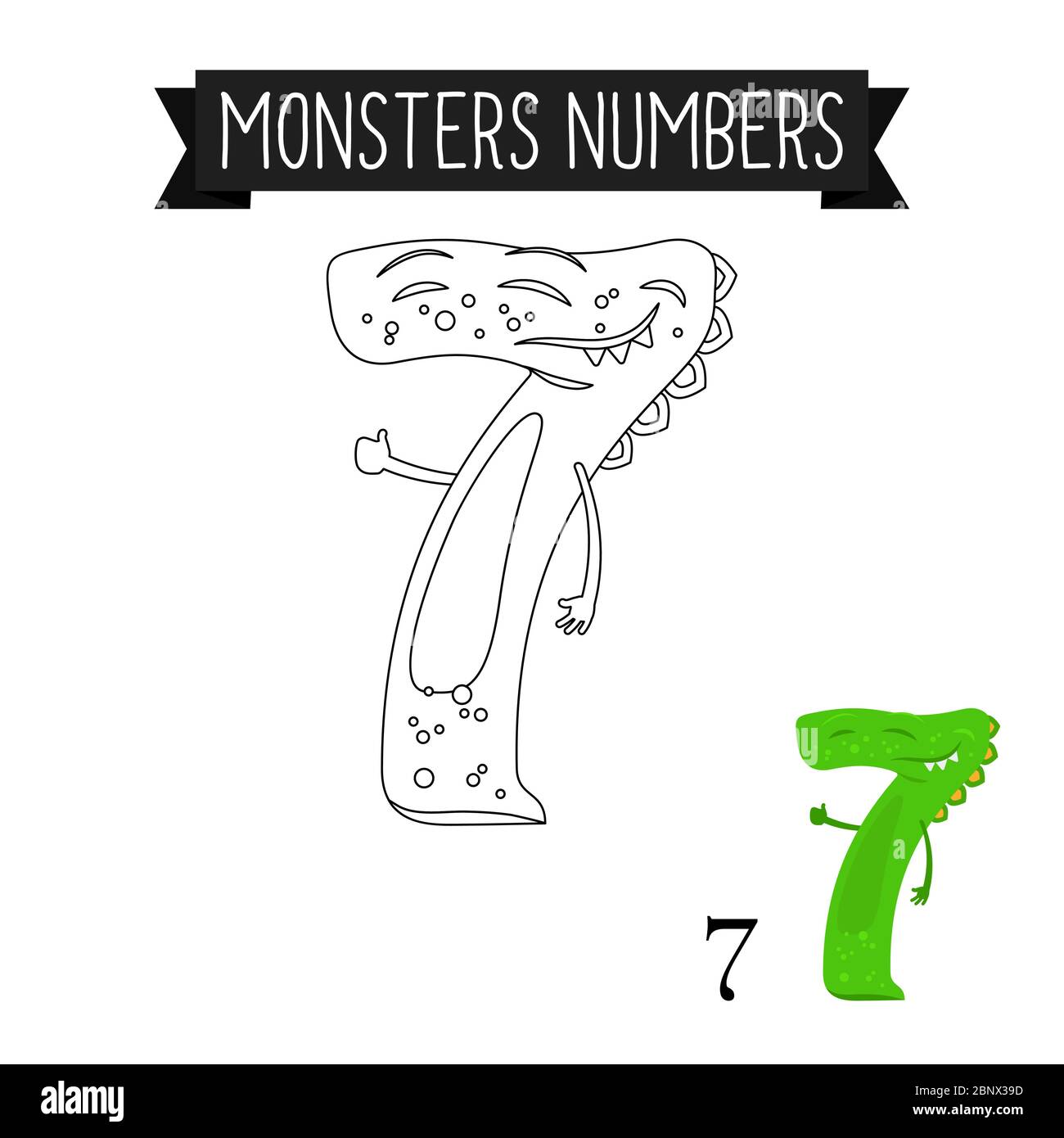 Coloring page monsters numbers for kids. Number 7 vector illustration ...