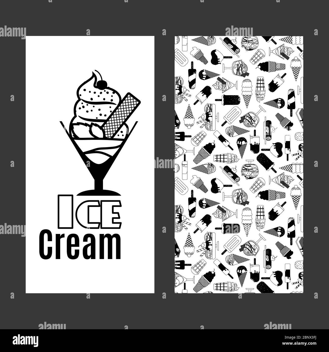 Black and white ice cream vertical flyer design with cute pattern ...