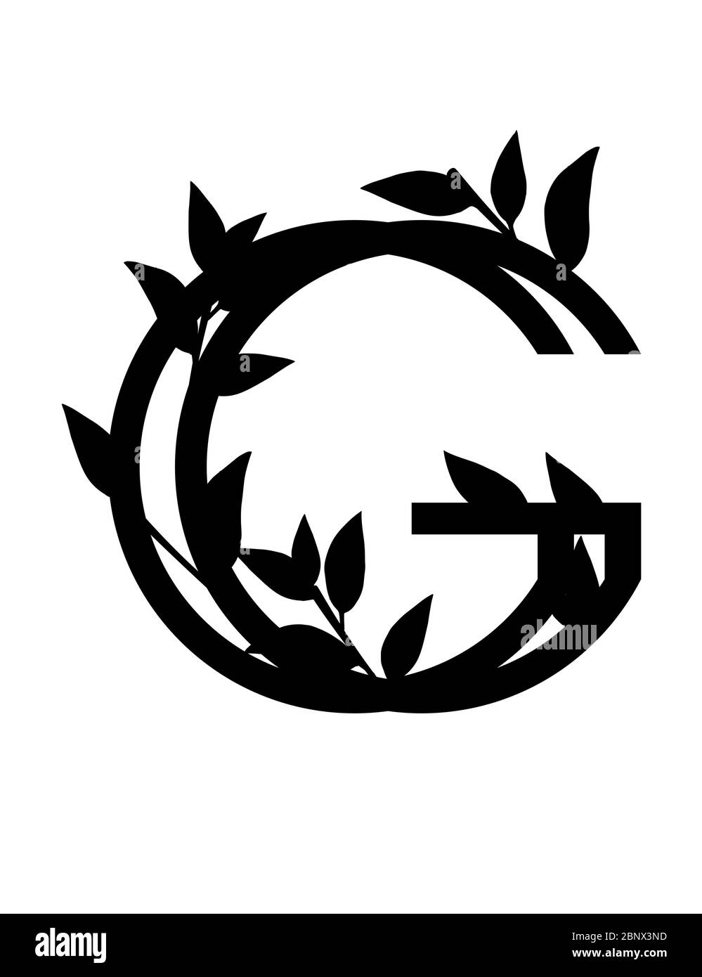Black silhouette letter G with covered leaves eco font flat vector ...