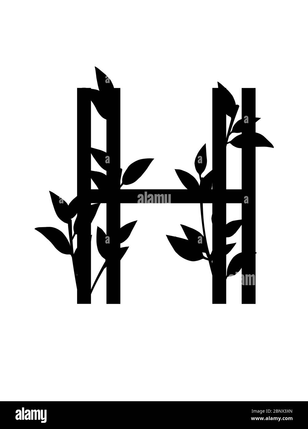 Black silhouette letter H with covered leaves eco font flat vector ...