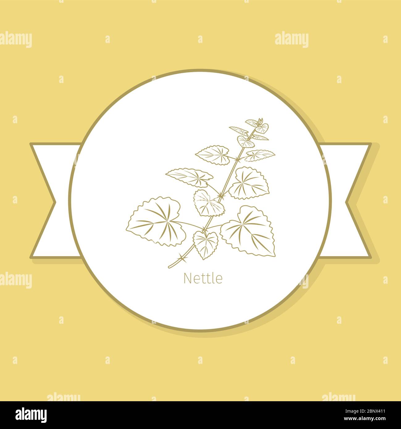 Nettle medicine plant, yellow label design in circle shape and flat ...