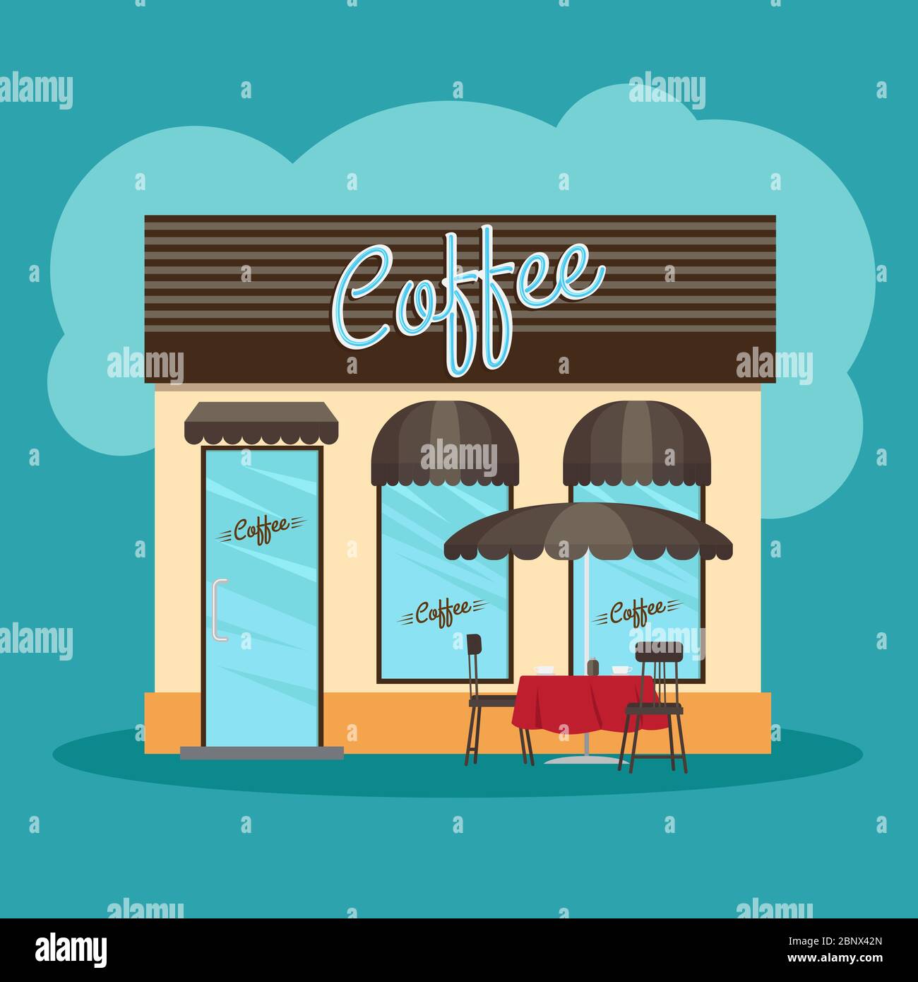 Coffee restaurant front on blue background. Vector illustration Stock ...
