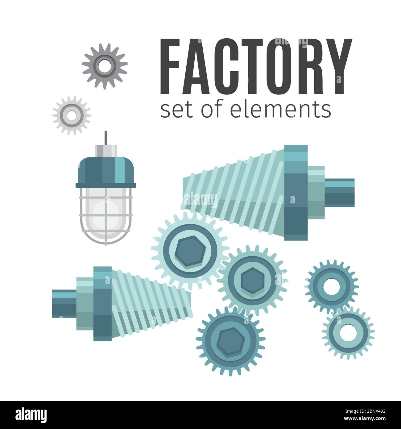 Mechanical gears, set of elements on white background. Vector ...
