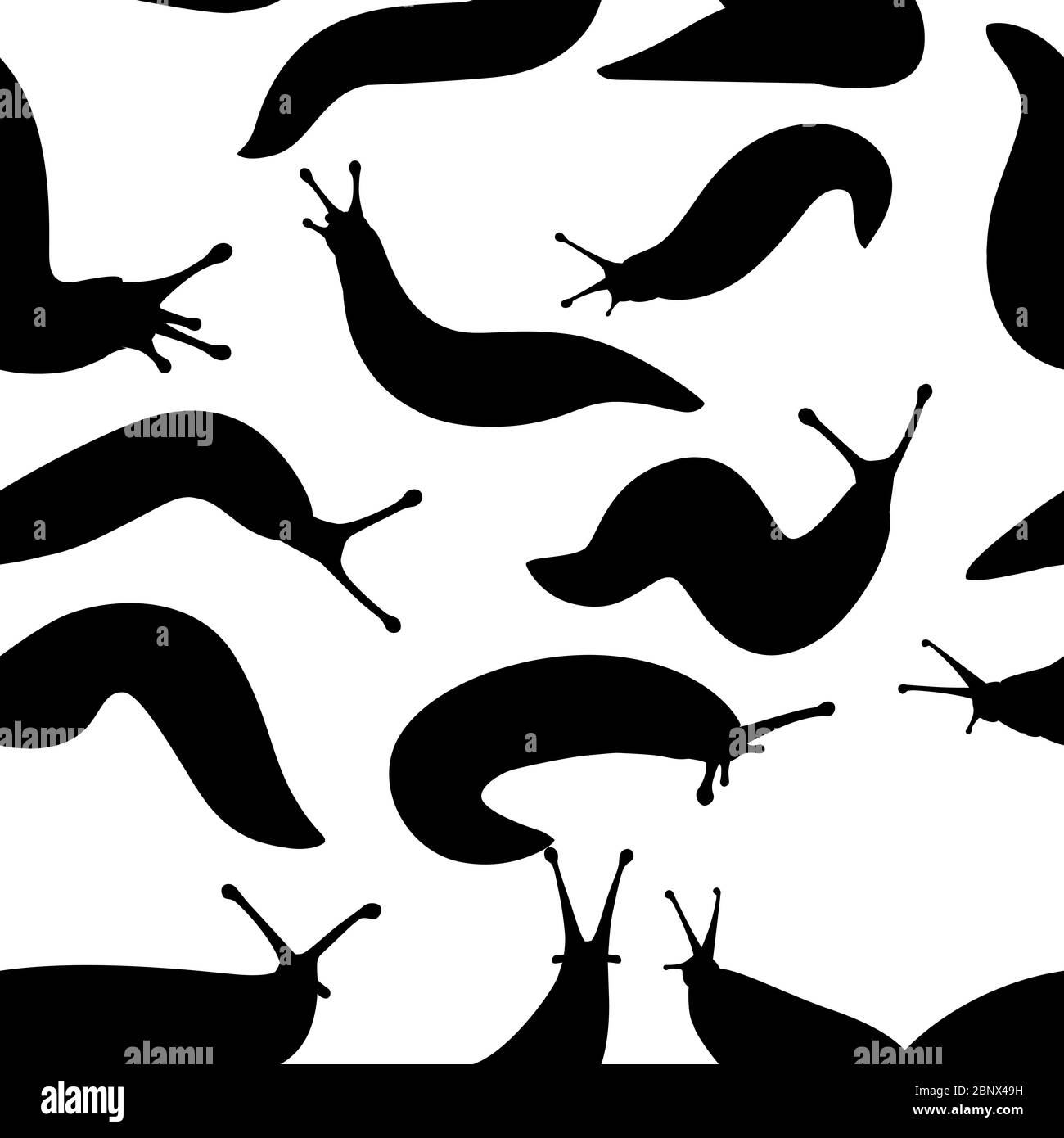 Seamless pattern of black silhouette slug cartoon animal design flat ...