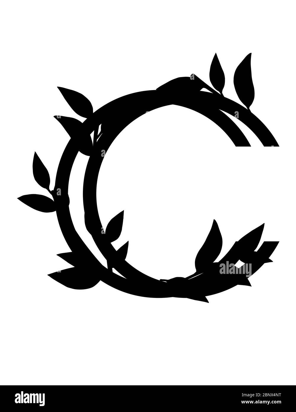 Black silhouette letter C with covered leaves eco font flat vector ...