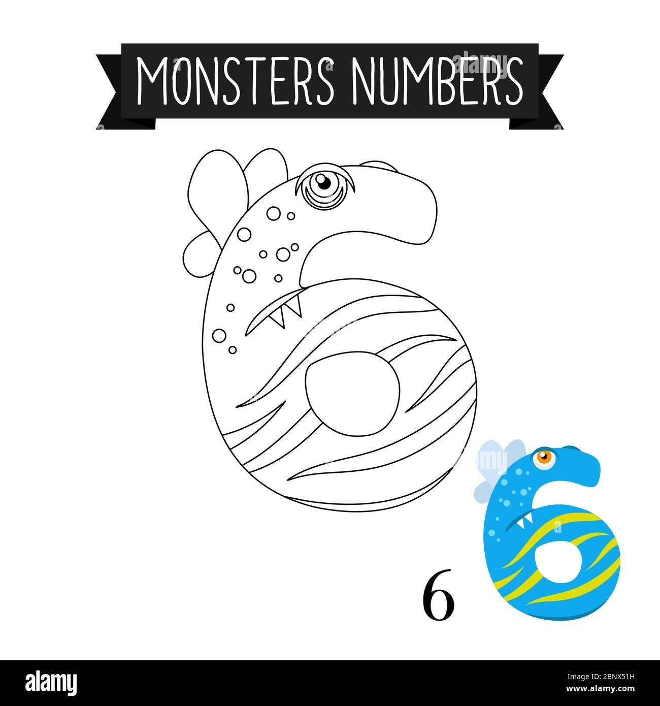 Coloring page monsters numbers for kids. Number 6 vector illustration ...